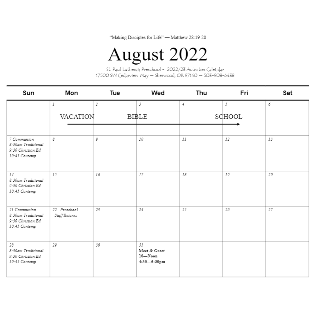 Preschool Parent Information | St. Paul Lutheran Church and Preschool